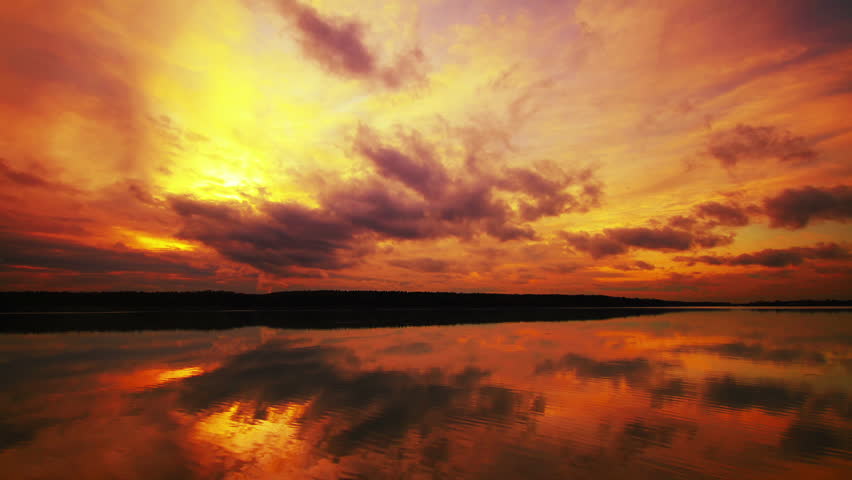 Cinemagraph - Apocalyptic Dramatic Clouds And Sunset Over Lake, Time ...