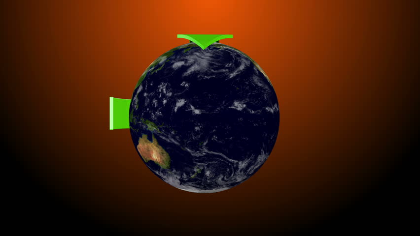 Rotating Earth seamless looping 3D animation with green recycle arrows ...