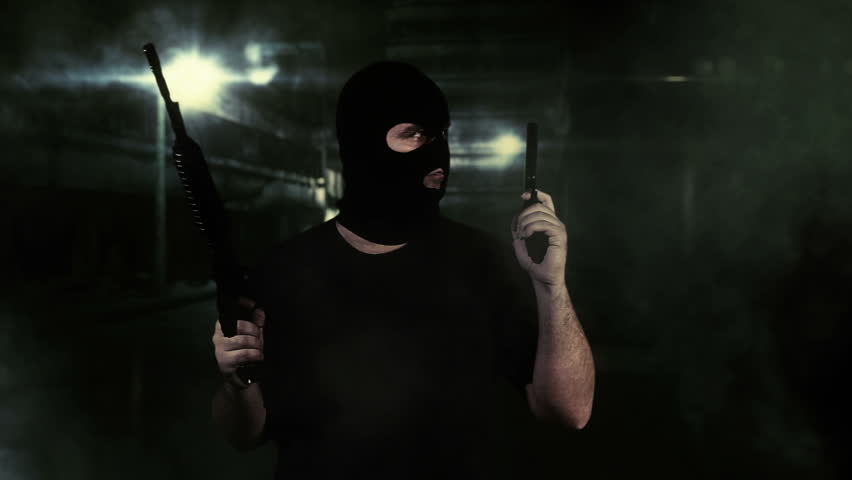 Masked Guard Man With Double Guns In Scary Alley 13 Stock Footage Video ...