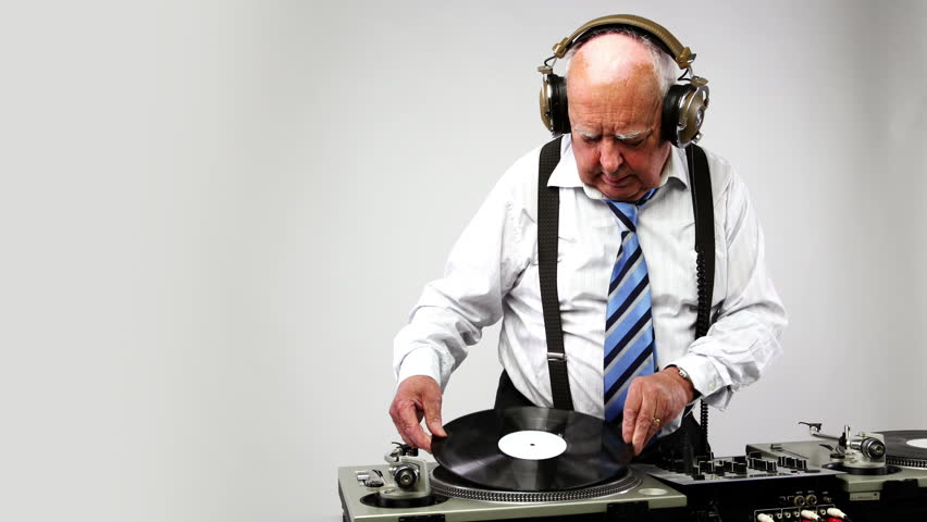 A Very Funky Elderly Grandpa Dj Mixing Records Stock Footage Video ...
