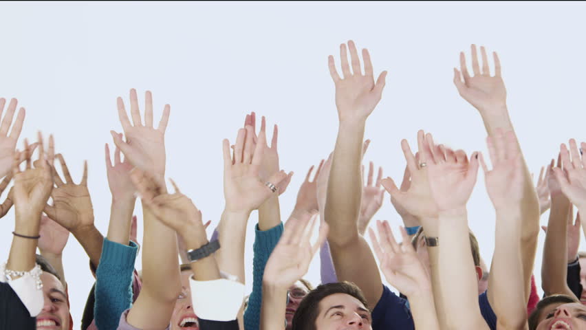 Hands Waving In The Air Of A Happy And Diverse Multi Ethnic Group Of ...