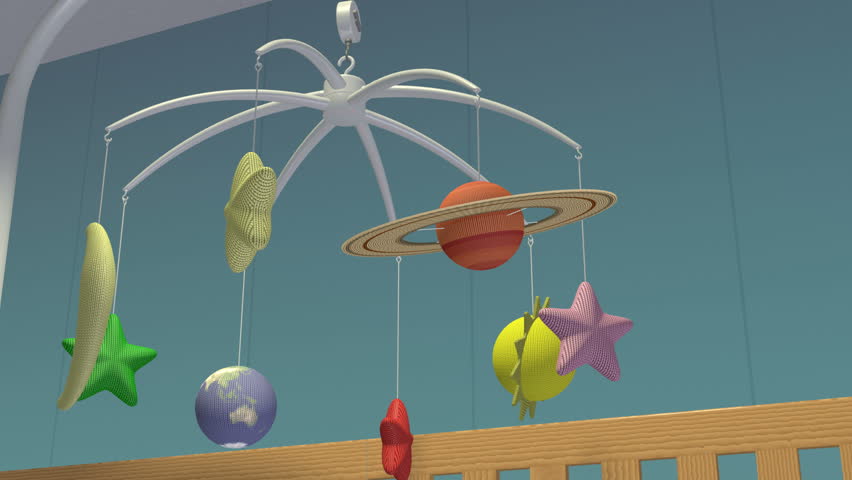 Lamb Nursery Mobile Spinning Above Baby Crib, With Teddy Bears In ...