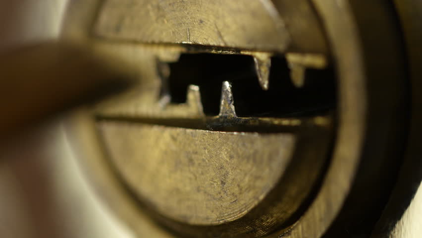 Key Lock. Key Sliding Into Lock And Locking\ Unlocking Door.Close-up Of ...